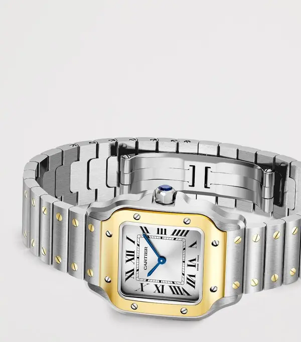 Cartier Santos De Watch In Steel And Yellow Gold - Blue