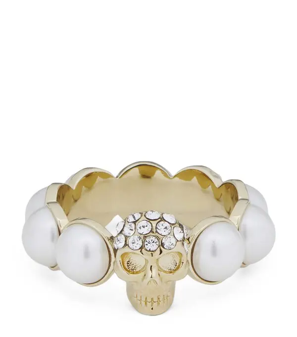 Alexander McQueen Faux Pearl And Skull Ring - Black
