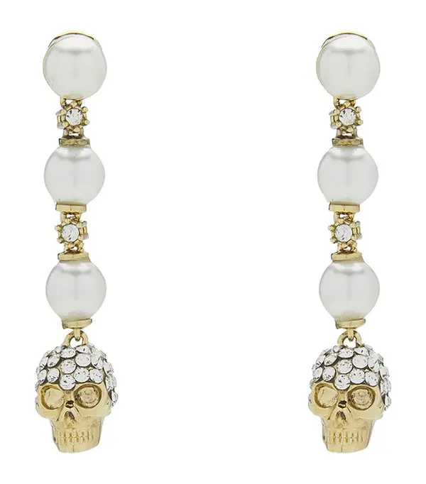 Alexander McQueen Faux Pearl And Skull Drop Earrings - Black