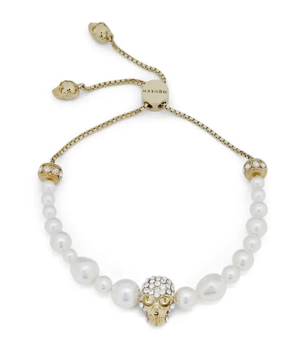 Alexander McQueen Faux Pearl And Skull Bracelet - Black