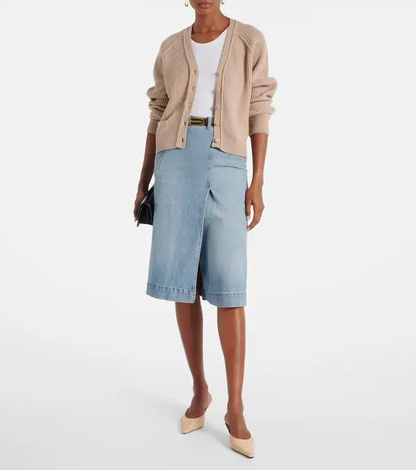 Victoria Beckham Ribbed-knit Wool And Cashmere Cardigan - Beige