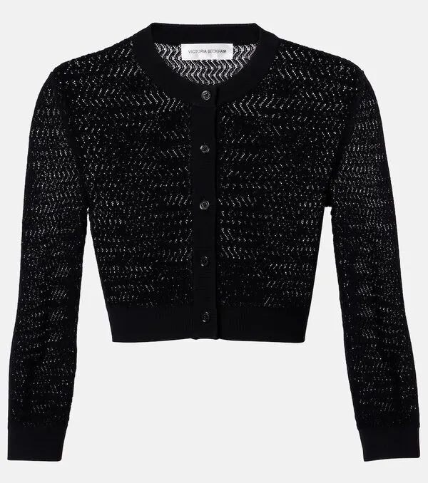 Victoria Beckham Pointelle Cropped Cardigan - Black