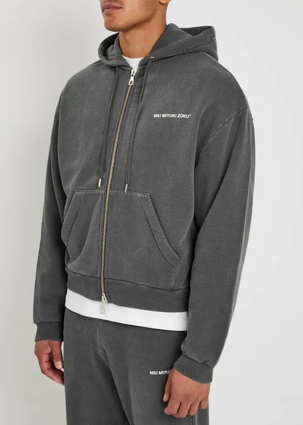 MKI MIYUKI ZOKU Logo Print Cotton-blend Zip-up Hooded Sweatshirt