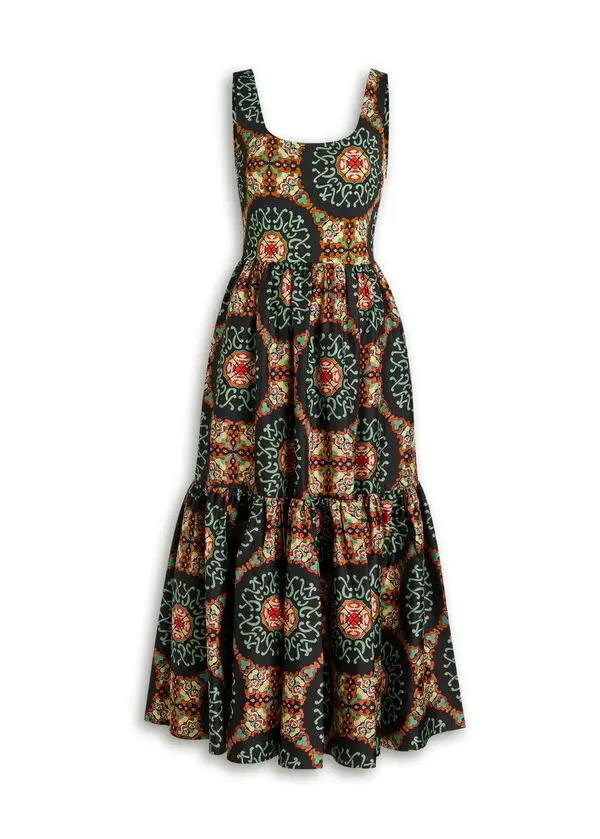 La DoubleJ Printed Square Neck Midi Dress - Multicoloured