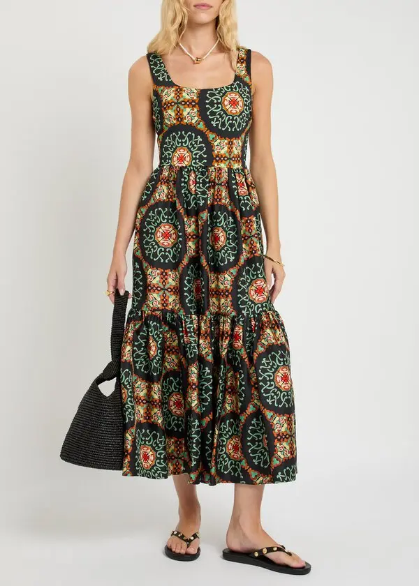 La DoubleJ Printed Square Neck Midi Dress - Multicoloured