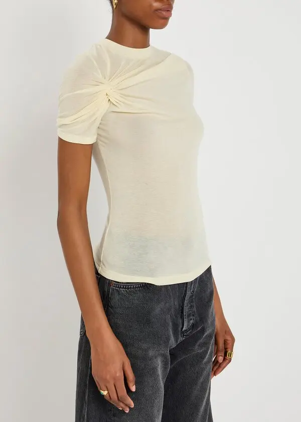 AGOLDE Lissa Twisted Stretch-jersey T-shirt - Ecru