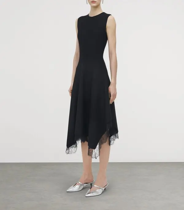 Alexander McQueen Lace-trim Asymmetrical Midi Dress