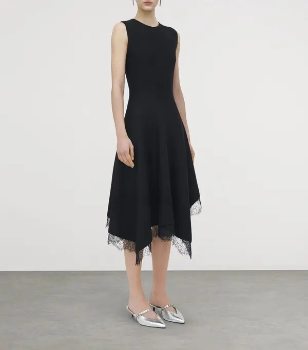 Alexander McQueen Lace-trim Asymmetrical Midi Dress