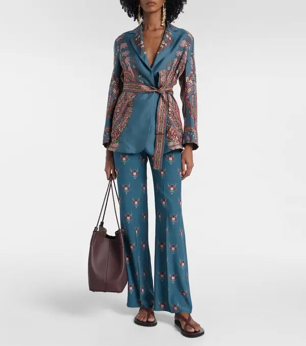 Etro Floral Printed Silk Flared Pants