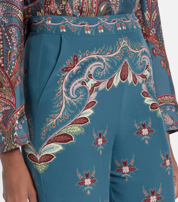 Etro Floral Printed Silk Flared Pants