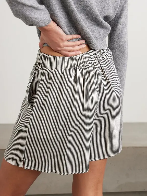 THE FRANKIE SHOP Lui Embroidered Striped Woven Shorts - Black