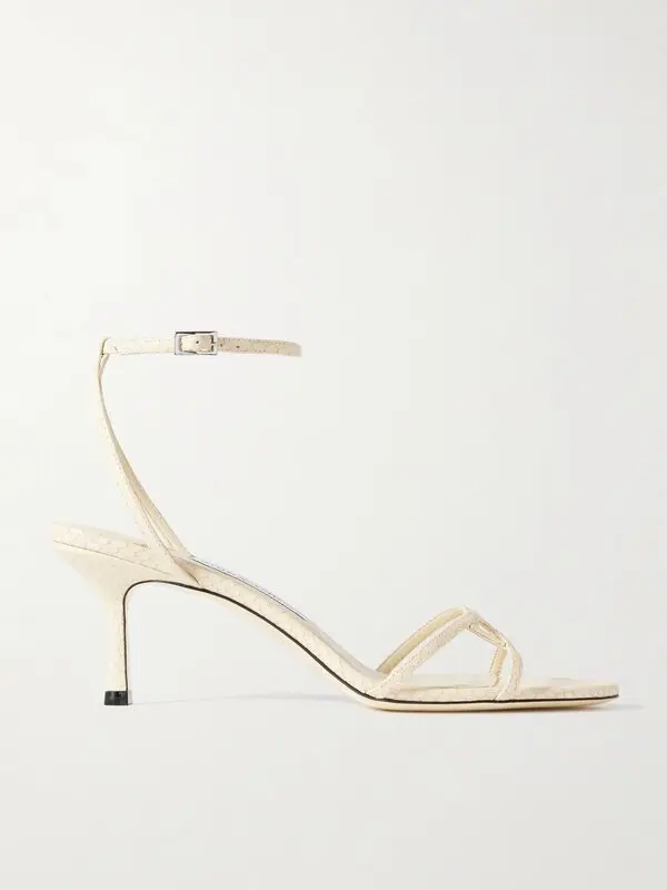 JIMMY CHOO Leo 65 Croc-effect Leather Sandals - Neutrals