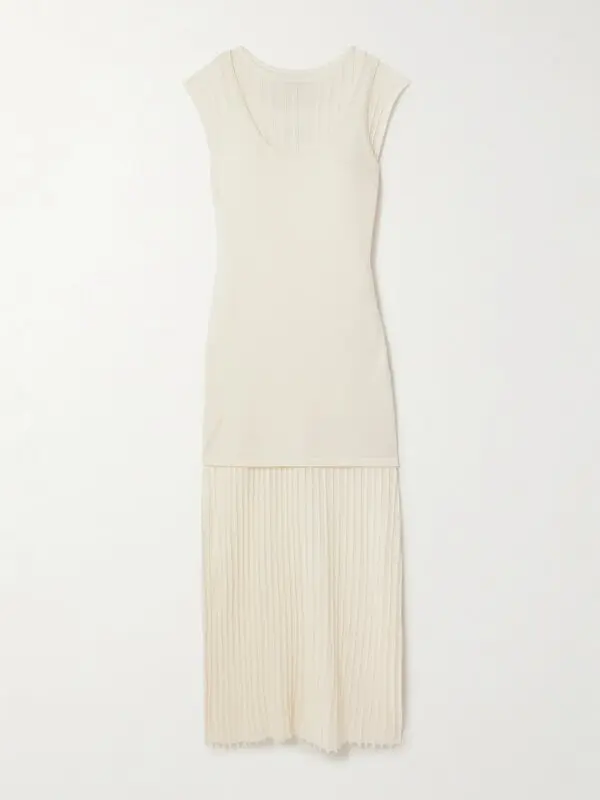Loulou De Saison Ada Layered Ribbed Midi Dress - Neutrals