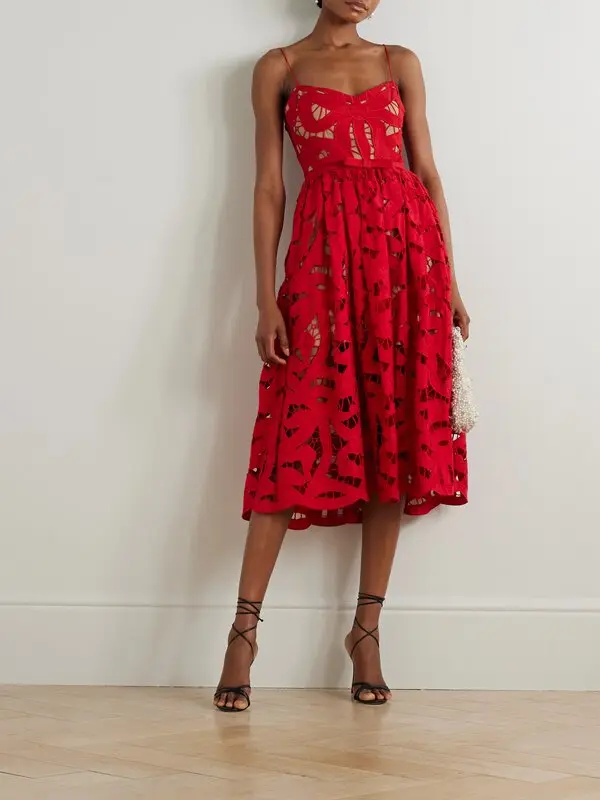 SELF-PORTRAIT Bow-detailed Cotton-guipure Lace Midi Dress