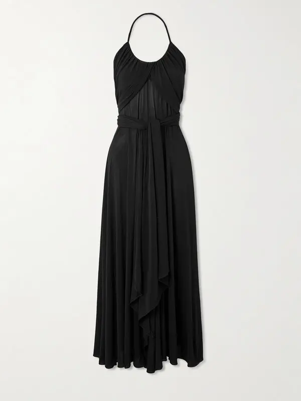 Alaïa Belted Gathered Halterneck Maxi Dress