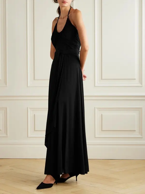 Alaïa Belted Gathered Halterneck Maxi Dress