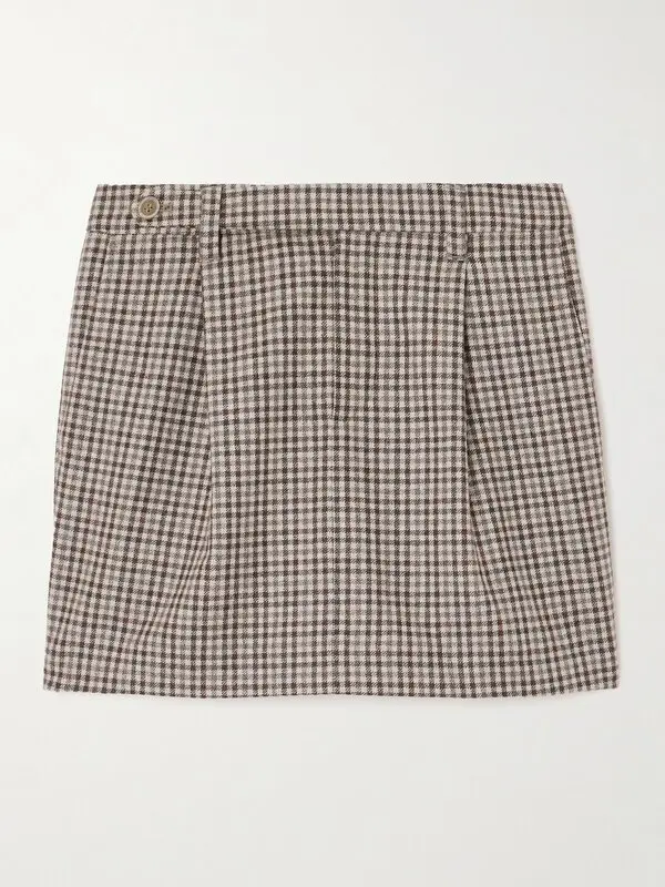 Brunello Cucinelli Pleated Checked Wool Mini Skirt - Neutrals