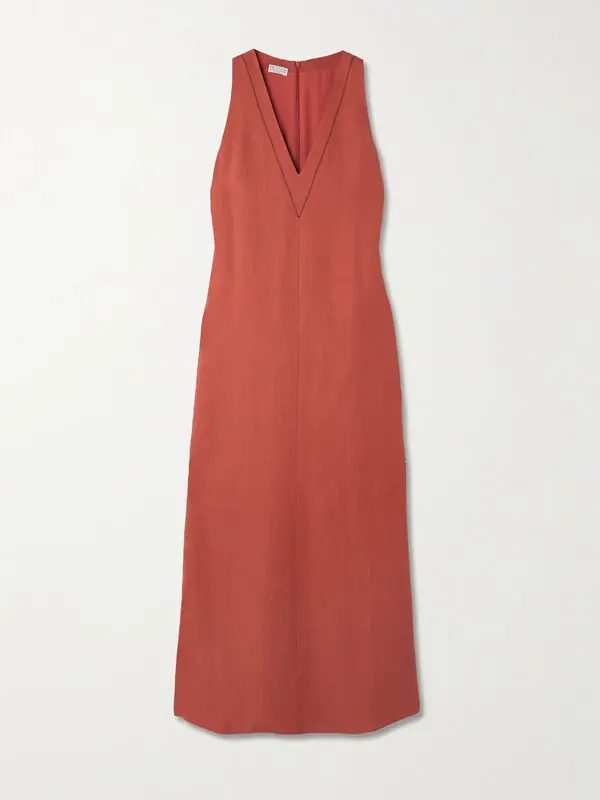 Brunello Cucinelli Bead-embellished Twill Midi Dress