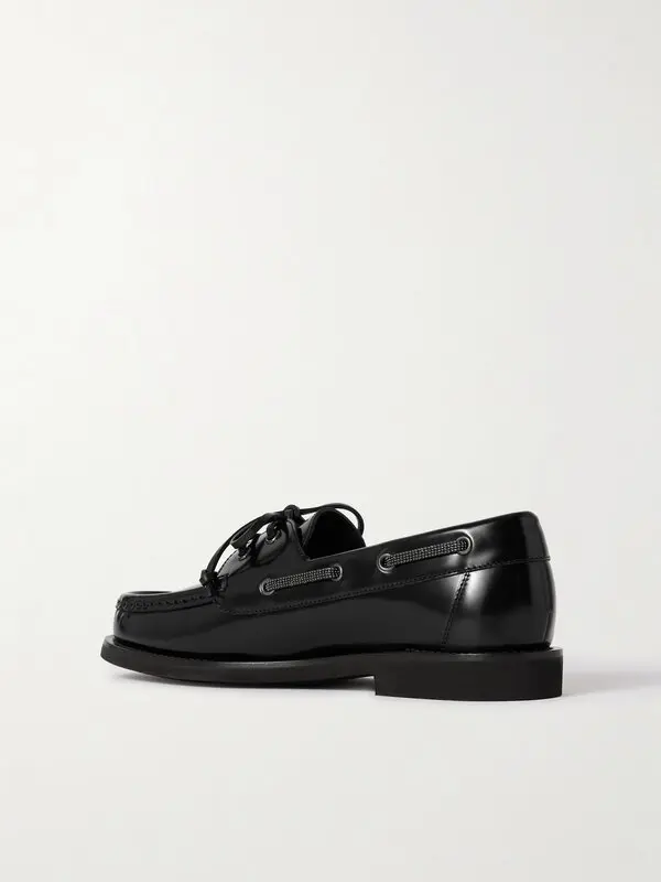Brunello Cucinelli Embellished Polished-leather Boat Shoes