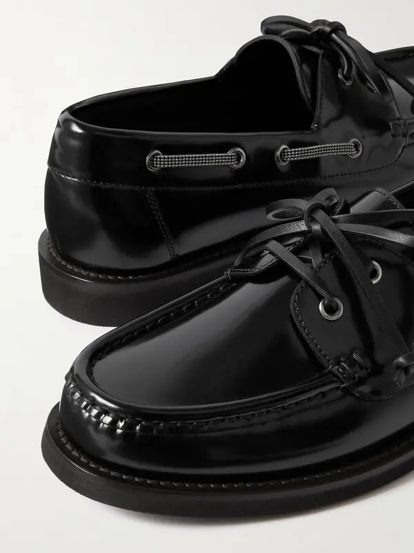 Brunello Cucinelli Embellished Polished-leather Boat Shoes