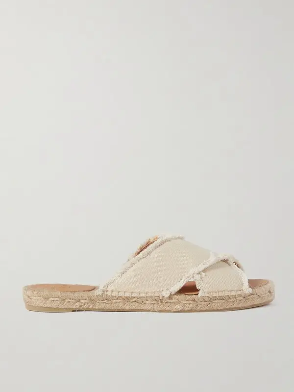 CastaÑer Palmera Frayed Canvas Espadrille Slides - Neutrals