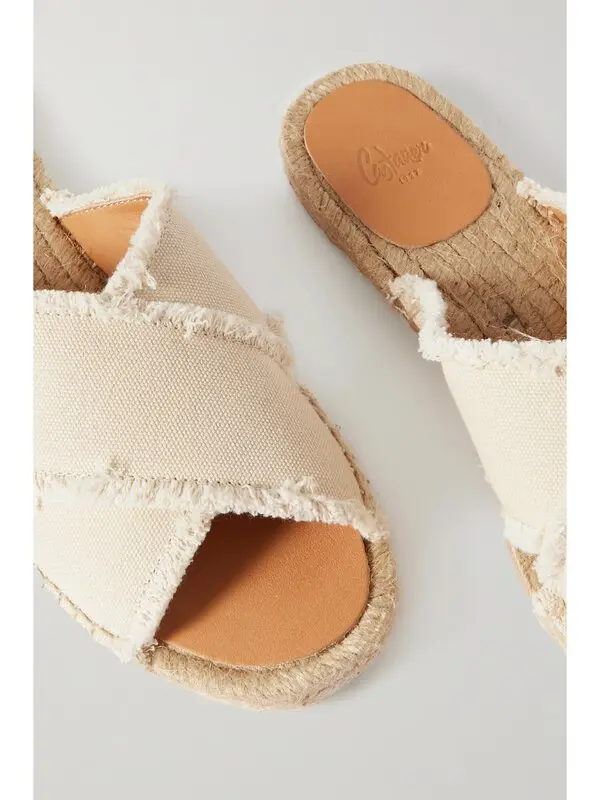 CastaÑer Palmera Frayed Canvas Espadrille Slides - Neutrals