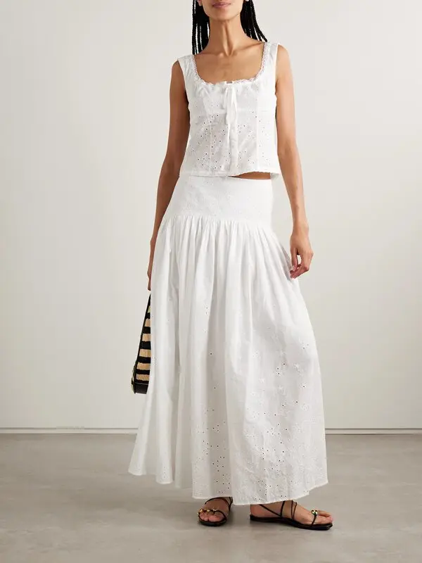 Staud Procida Broderie Anglaise Cotton Maxi Skirt