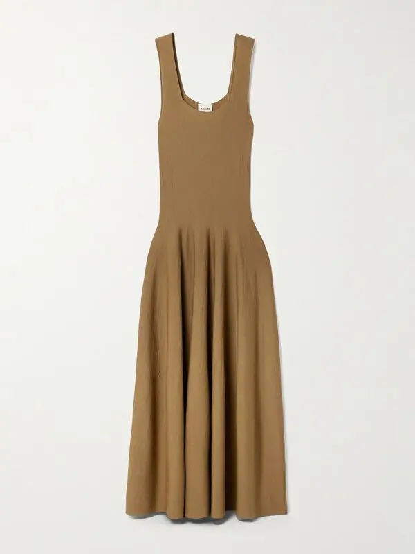 Khaite Jodie Pleated Wool Midi Dress - Brown