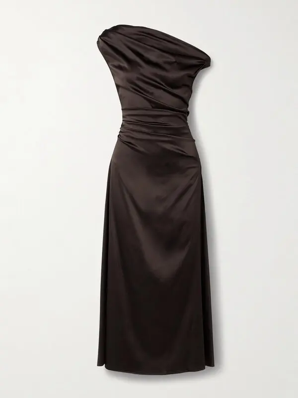 Staud Phare Draped Silk-blend Midi Dress - Brown