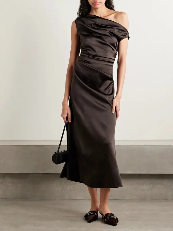Staud Phare Draped Silk-blend Midi Dress