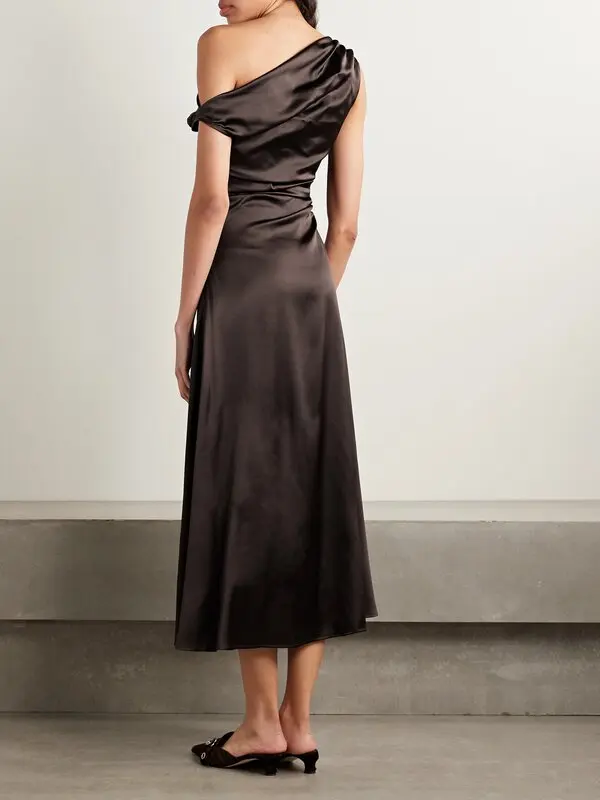 Staud Phare Draped Silk-blend Midi Dress