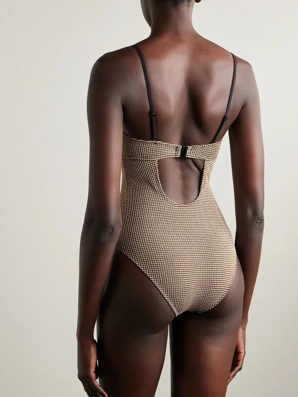 Staud Maeve Checked Piqué Underwired Swimsuit - Neutrals