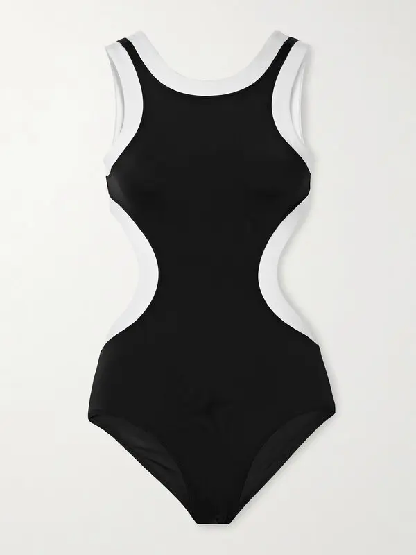Staud Dolce Open-back Two-tone Swimsuit - Black
