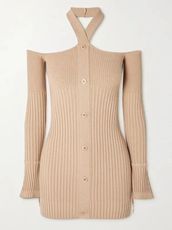 ANDREĀDAMO Ribbed-knit Cutout Top - Brown