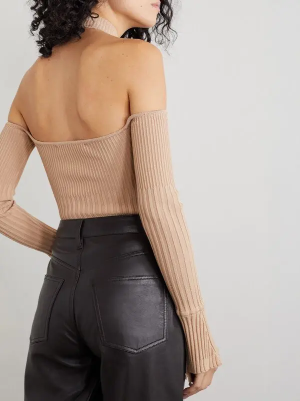 ANDREĀDAMO Cutout Ribbed-knit Top