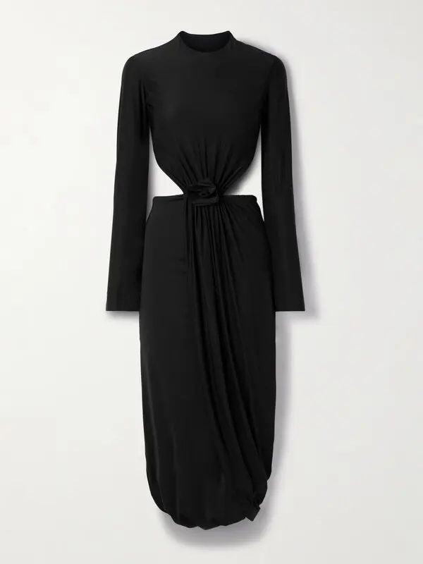 MAYGEL CORONEL Damasco Appliquéd Cutout Stretch-jersey Midi Dress - Black