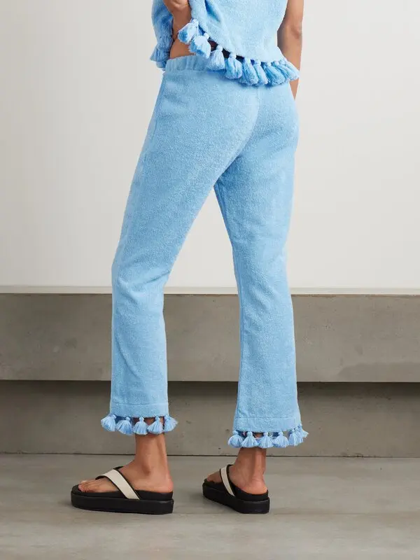CAP D’ANTIBES Cropped Flared Tasseled Cotton-terry Trousers