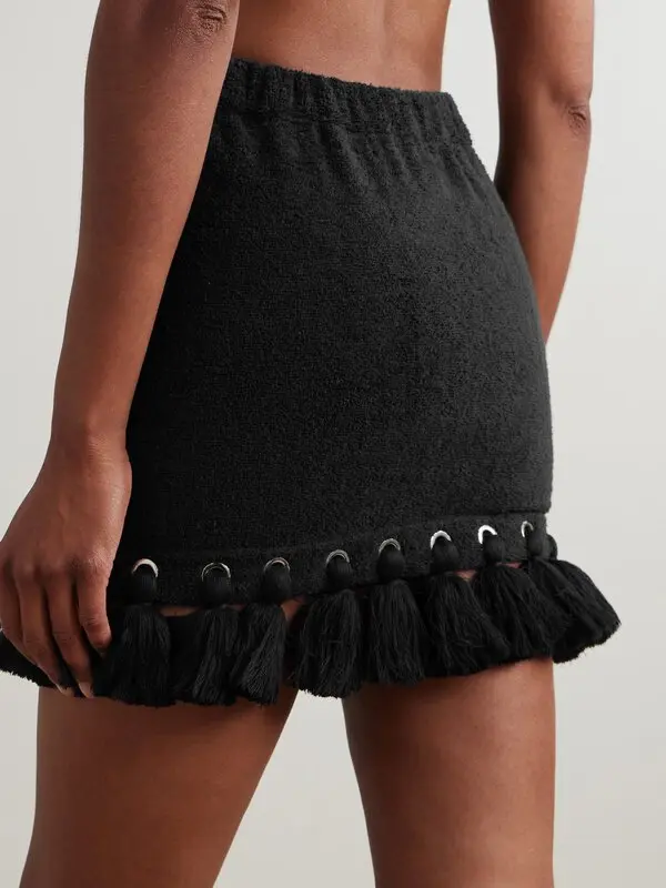 CAP D’ANTIBES Tasseled Eyelet-embellished Cotton-terry Mini Skirt