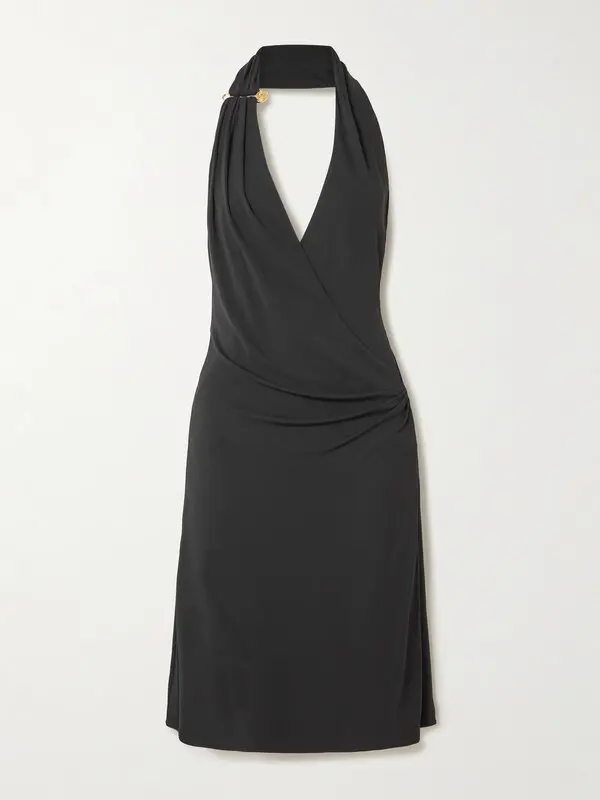 Versace Embellished Draped Halterneck Dress - Black