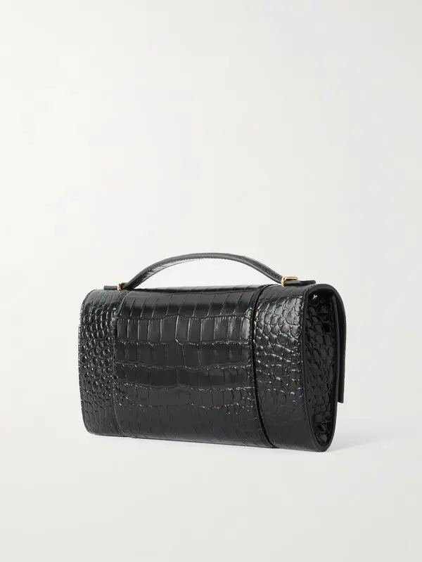 Balenciaga Hourglass Croc-effect Patent-leather Shoulder Bag