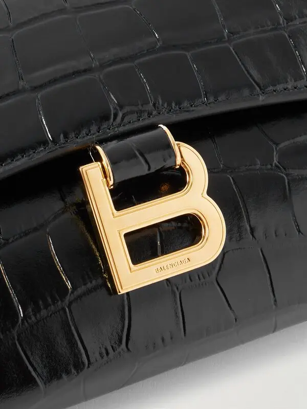 Balenciaga Hourglass Croc-effect Patent-leather Shoulder Bag