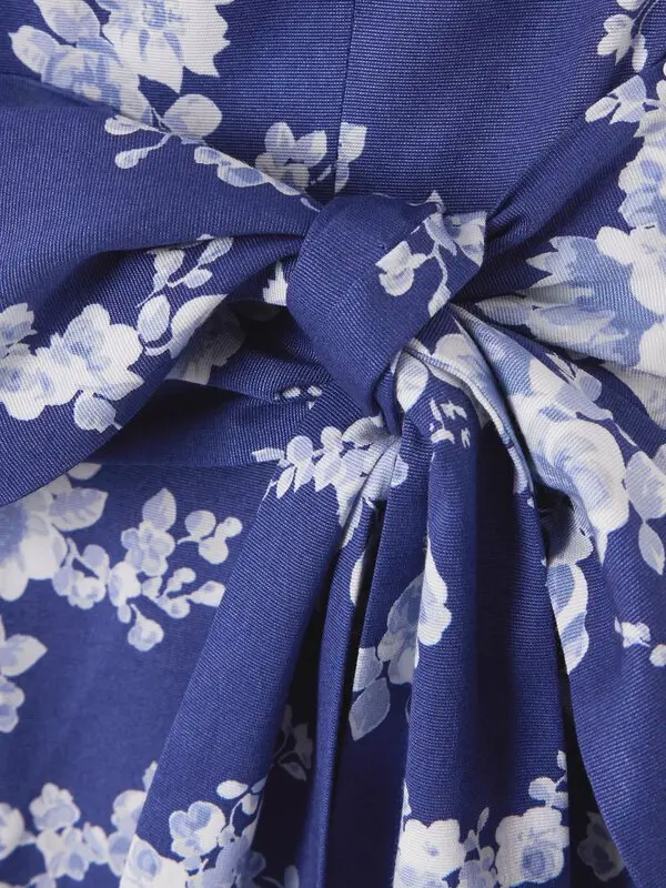 Carolina Herrera Belted Floral-print Faille Midi Dress - Blue