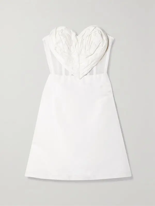 Carolina Herrera Strapless Silk-faille And Tulle Mini Dress - Neutrals