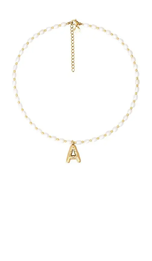 PETIT MOMENTS Gold Tone Beaded Initial Necklace - Ivory