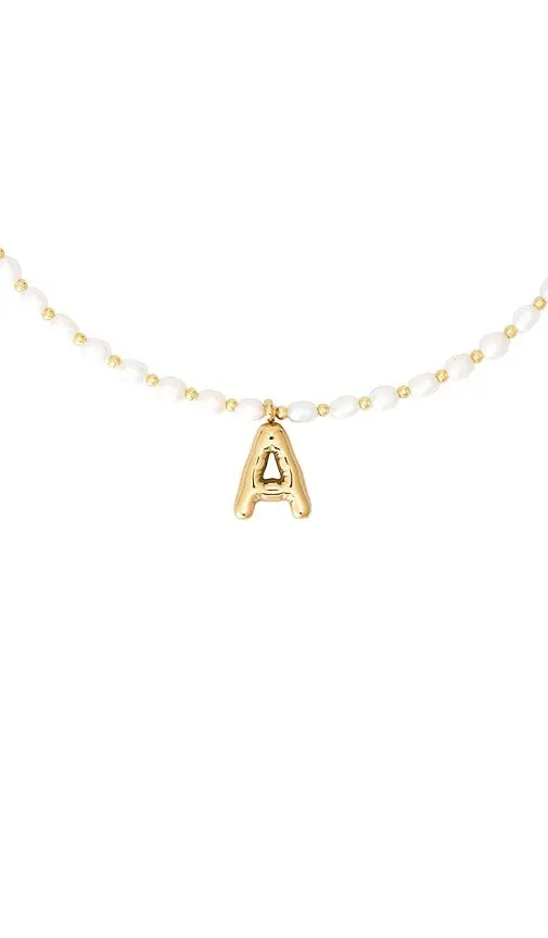 PETIT MOMENTS Gold Tone Beaded Initial Necklace - Ivory