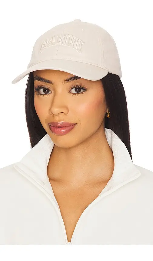 GANNI Washed Cotton Canvas Embroidered Cap - Ivory