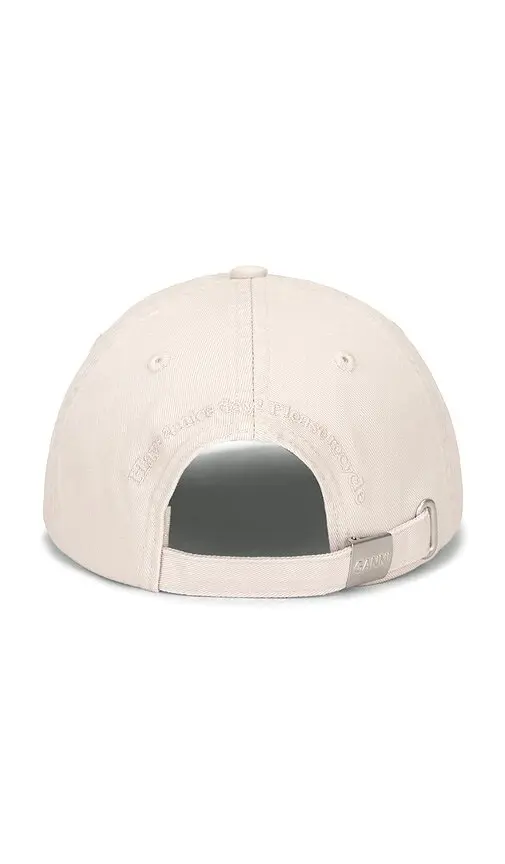 GANNI Washed Cotton Canvas Embroidered Cap - Ivory
