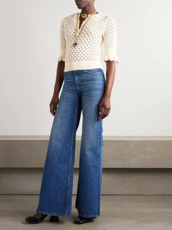 Chloé Lace-trimmed Cotton, Alpaca And Silk-blend Polo Sweater
