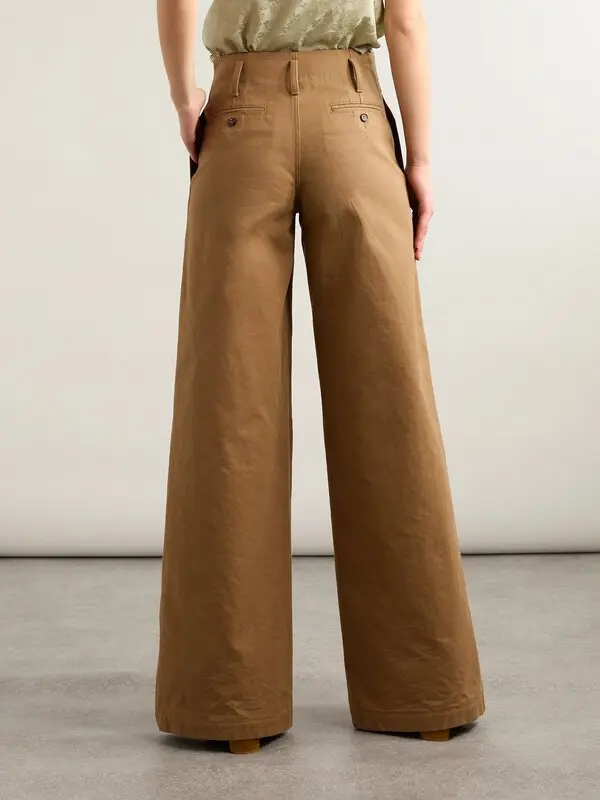 Chloé Garment-dyed Cotton-canvas Pleated Wide-leg Trousers - Brown