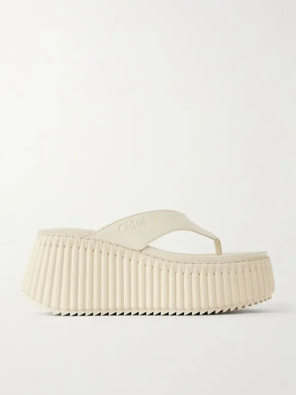Chloé Nama Leather Platform Flip Flops - Neutrals